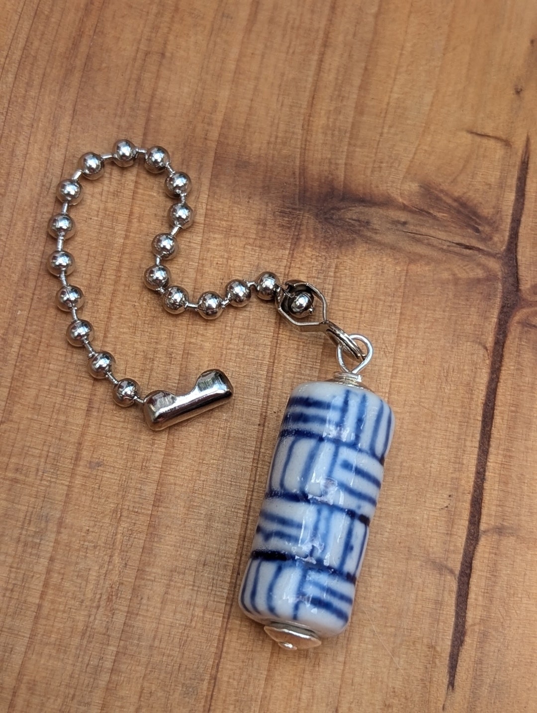 Basket Weave Blue + White Pottery Chain Pulls, Pottery Silver Ceiling ...