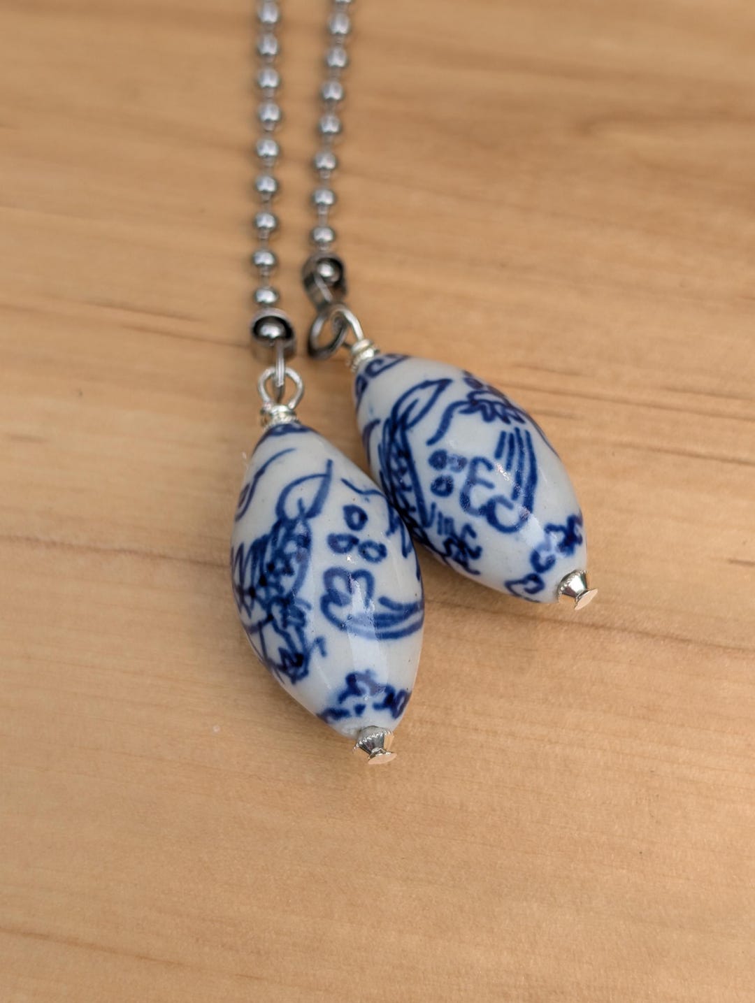 Blue + White Dragon Ceiling Fan Pulls, Silver Chain Pulls, Glazed ...