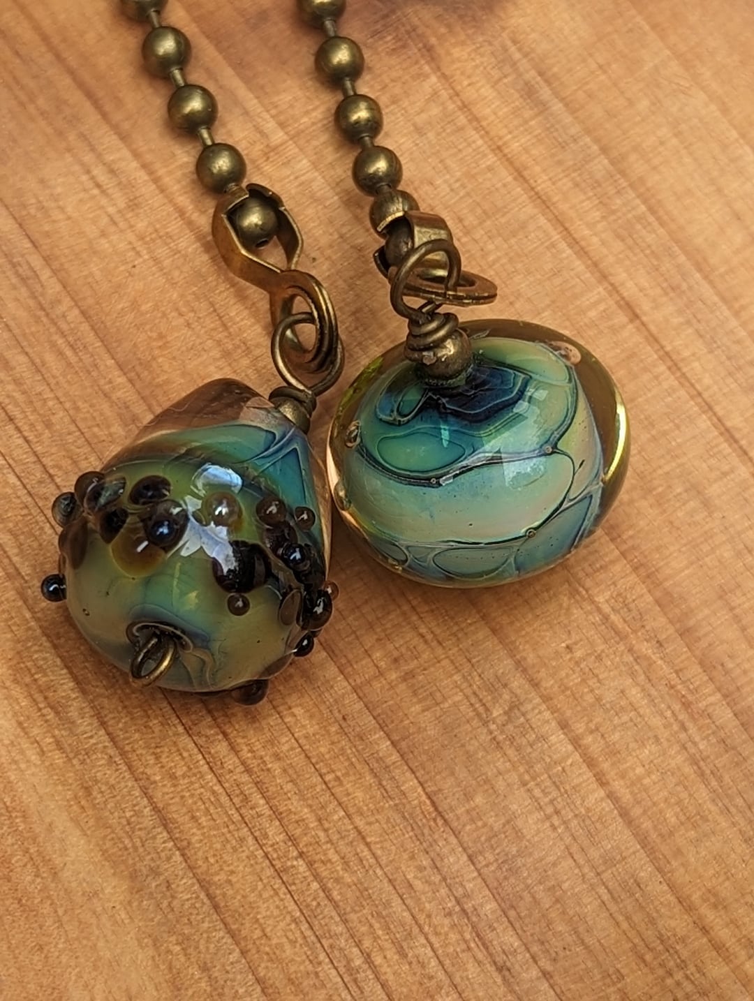 Ceiling Fan Pulls, Blue Art Glass Decorative Fan Pulls, Pair of Fan ...