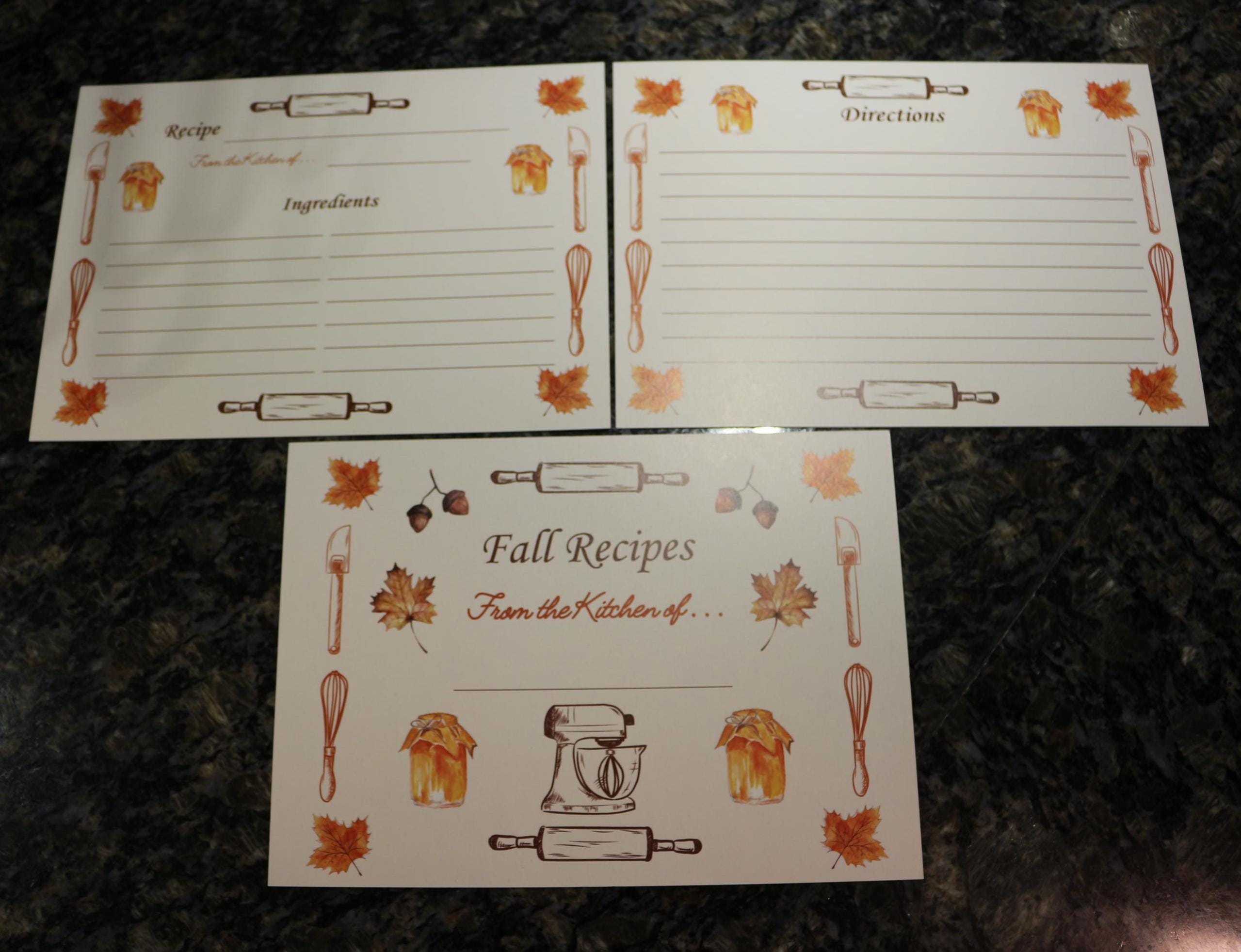 Large Fall Recipe Cards - Etsy