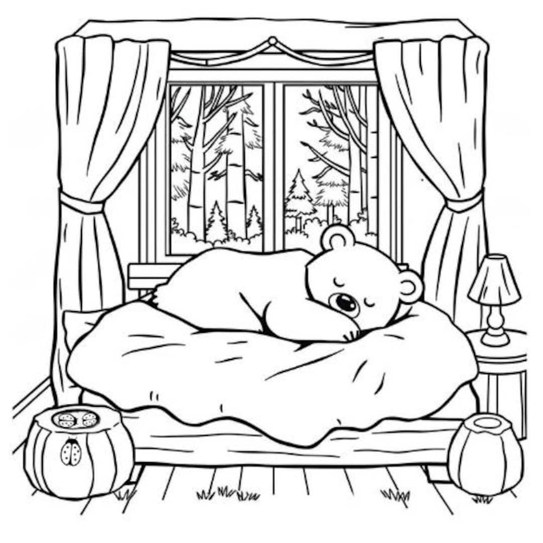 Cozy Bear Moments, Single Coloring Page, Bold and Easy Lines, Adorable ...