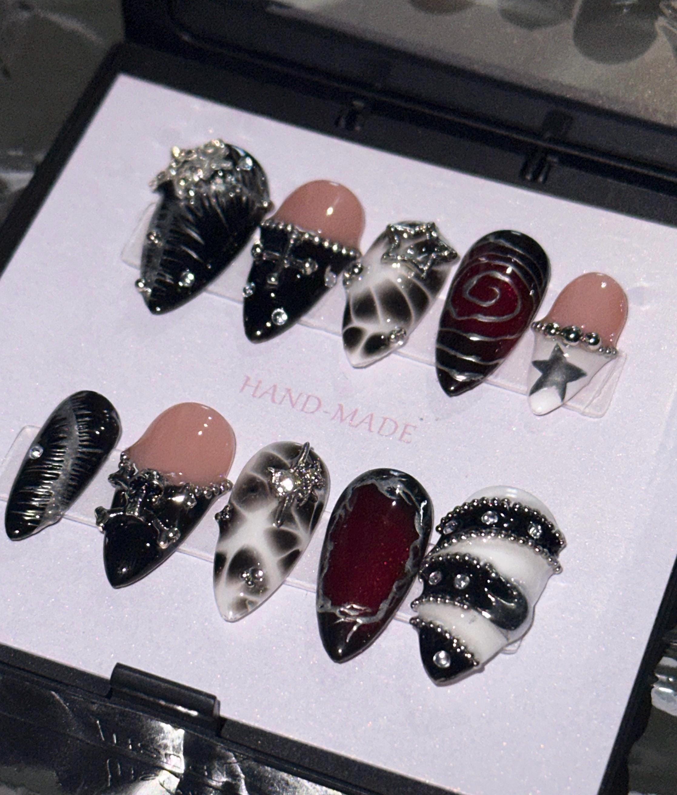 Red & Black Punky Press-on Nails - Etsy