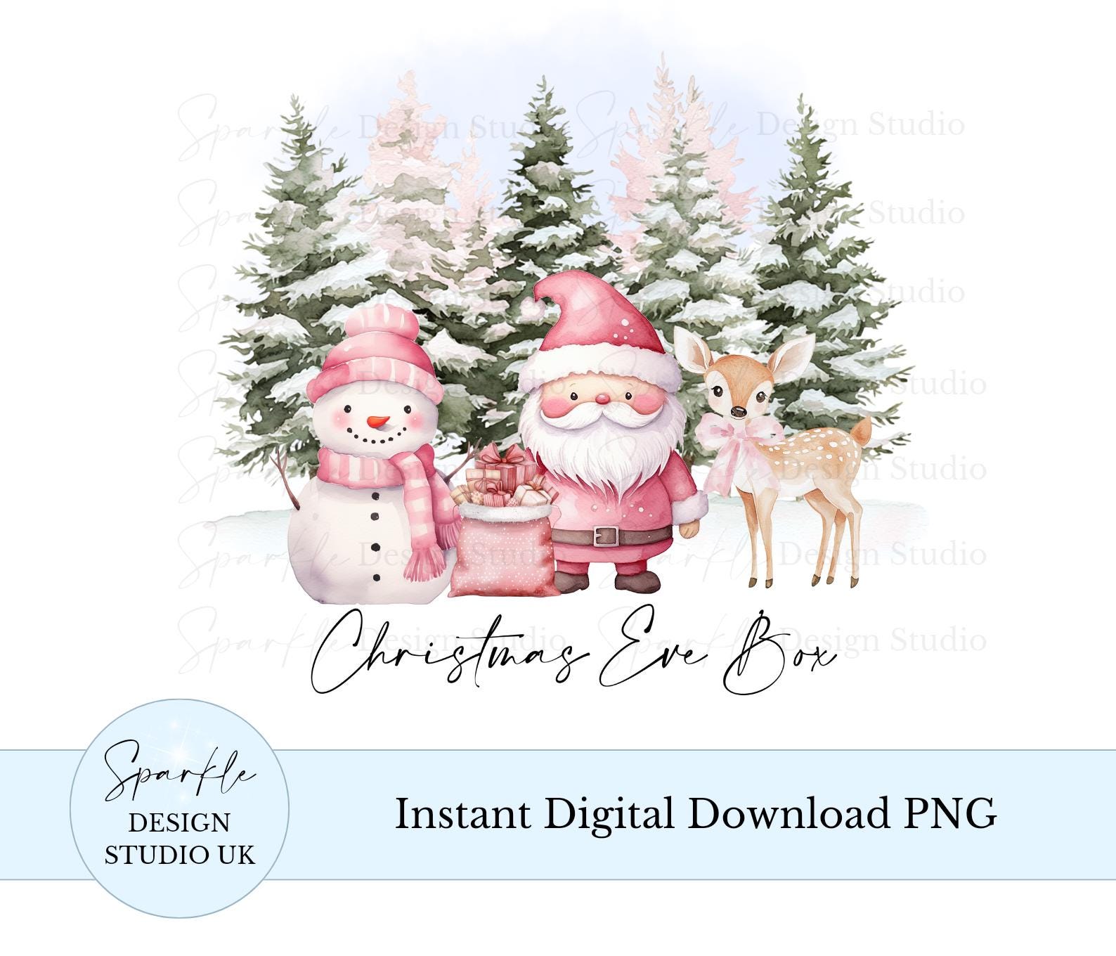 Pink Santa and His Reindeer Sublimation Design, PNG, Pink Christmas ...