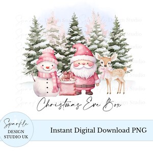 Pink Santa and His Reindeer Sublimation Design, PNG, Pink Christmas ...