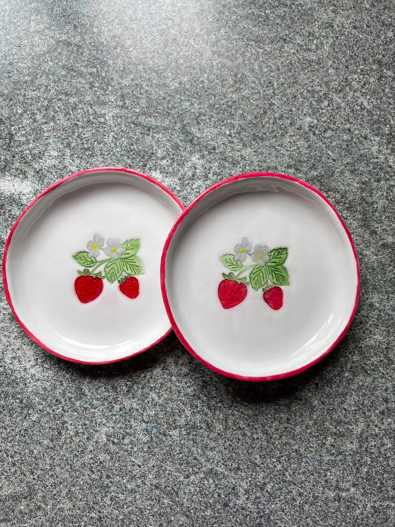 Handmade Strawberry Trinket Dish, Cottagecore Clay Jewellery Tray, Her ...