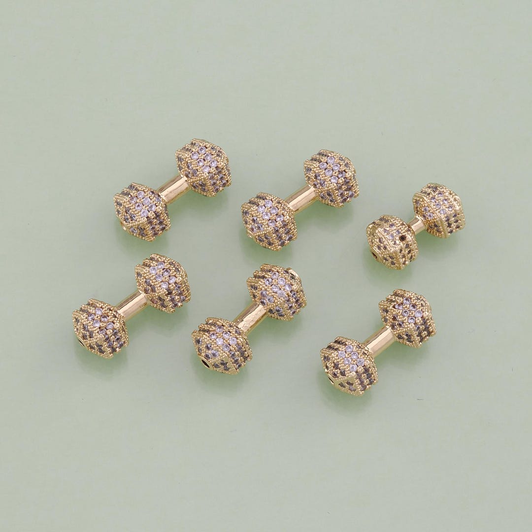 1pcs 18K Gold Filled CZ Barbell Beads Pendant Barbell Charm for DIY ...