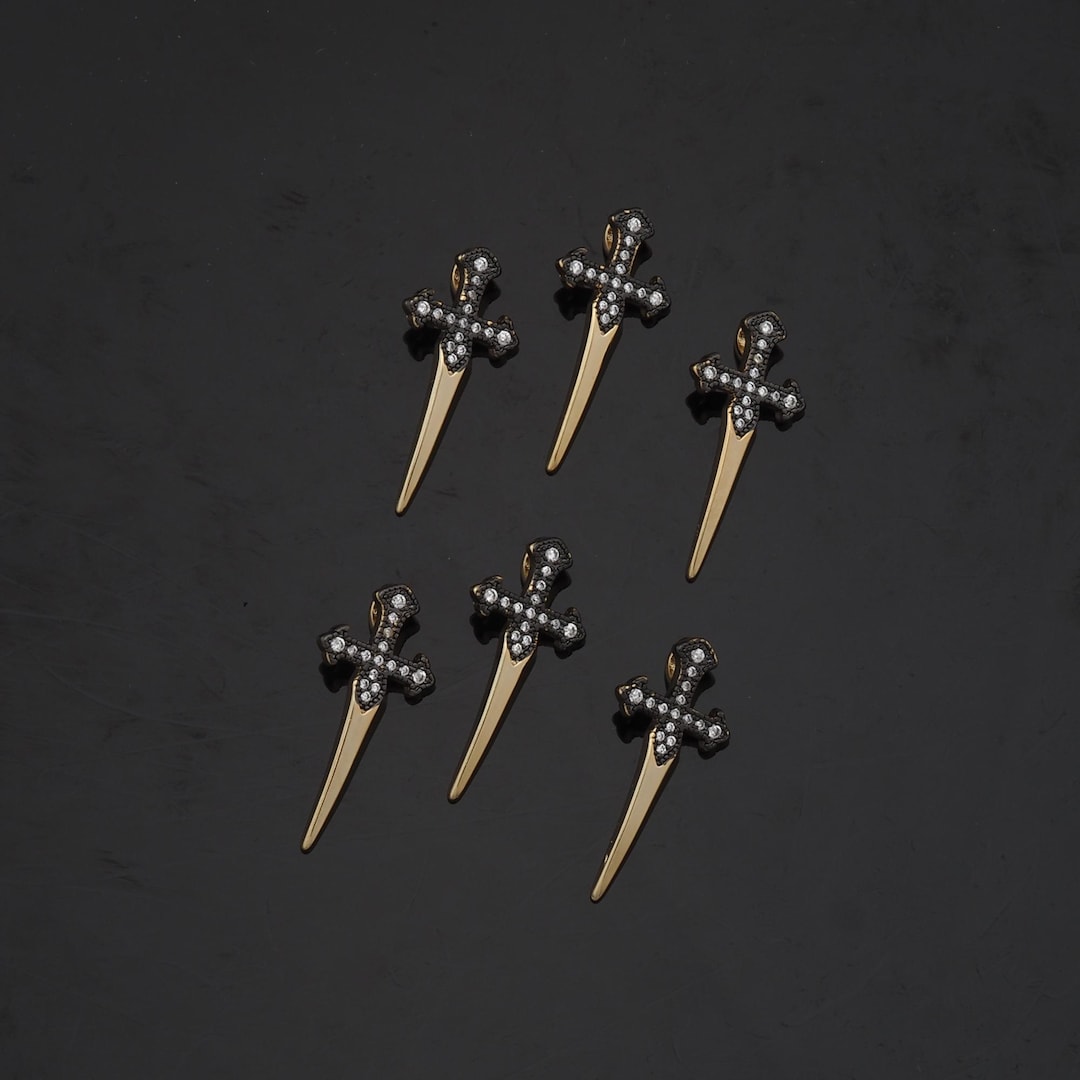 1pcs 18K Gold Filled Black Cross Sword Pendant Cross Charm for DIY ...