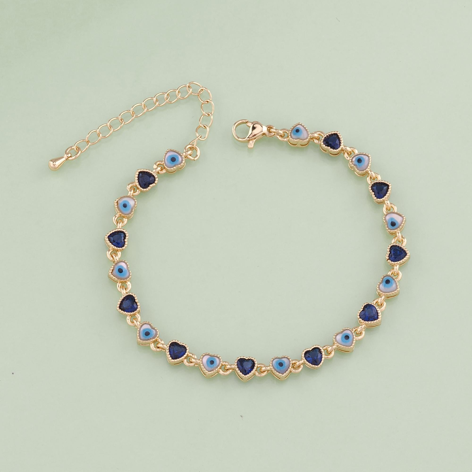 18K Gold Filled Evil Eye Bracelet,heart Crystal Bracelet,good Luck ...