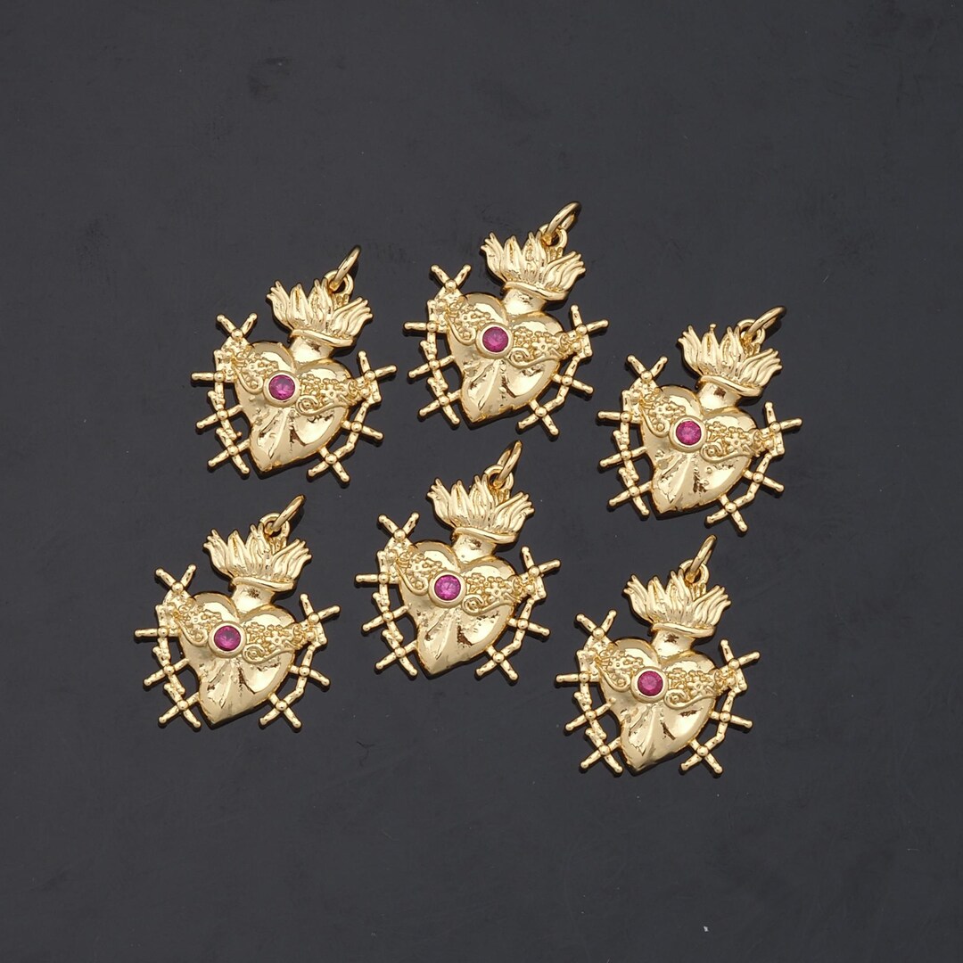 1pcs 18K Gold Filled Sacred Heart Pendant Flame Charm for DIY Jewelry ...