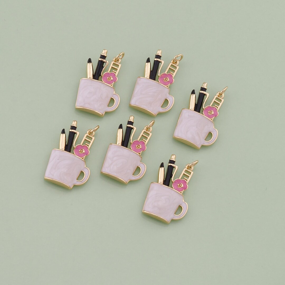 1pcs 18K Gold Filled Enamel Pen Pendant Pen Holder Charm for DIY ...