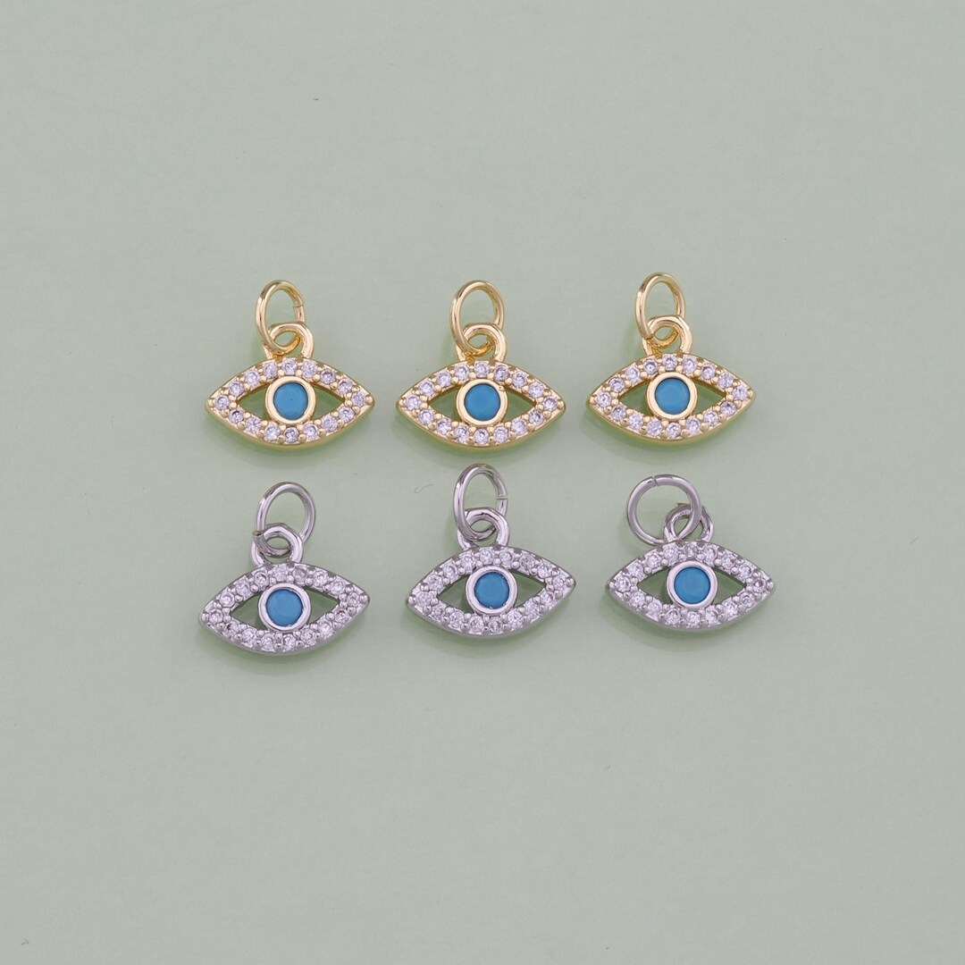 1pcs 18K Gold Filled Mini Evil Eye Pendant Blue Evil Eye Charm for DIY ...