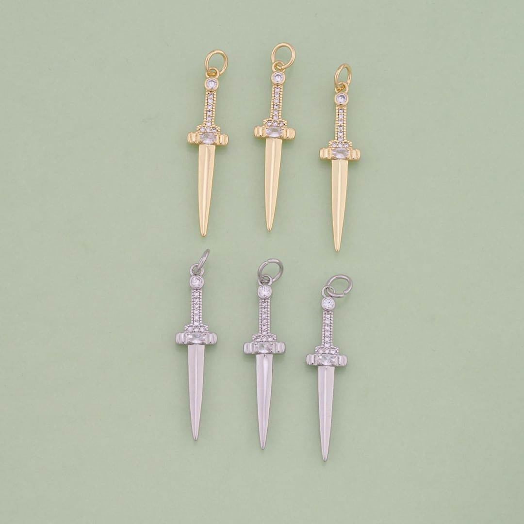 1pcs 18K Gold Filled CZ Sword Pendant Sword Charm for DIY Jewelry ...