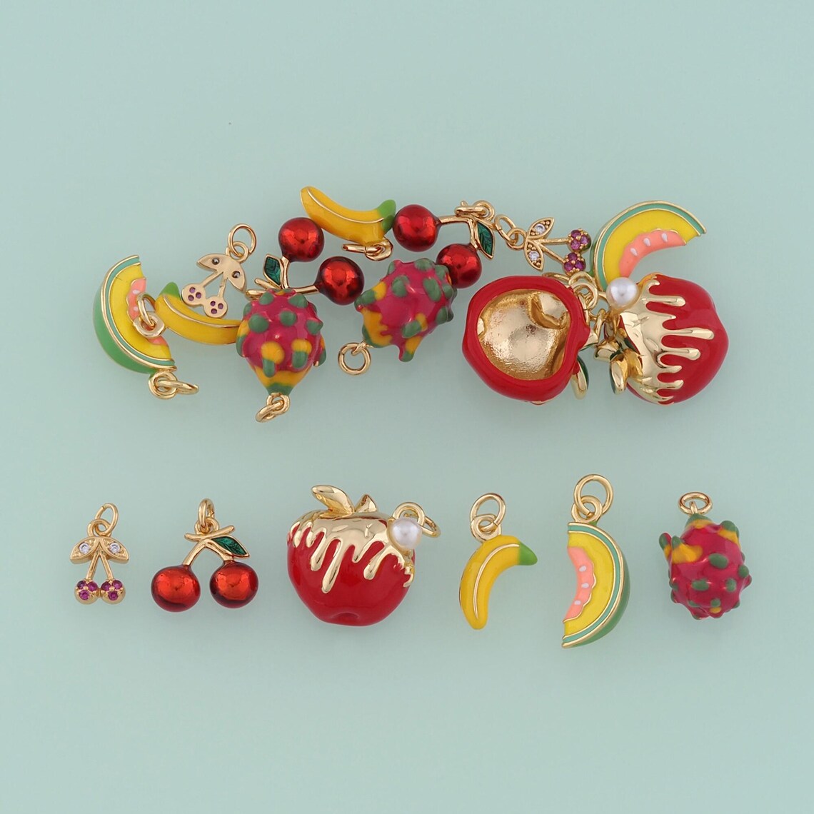 1pcs 18K Gold Filled Enamel Fruit Pendant Charm for DIY Jewelry Finding ...