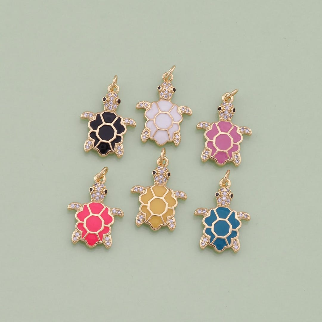 1pcs 18K Gold Filled Enamel Turtle Pendant Cute Charm for DIY Jewelry ...