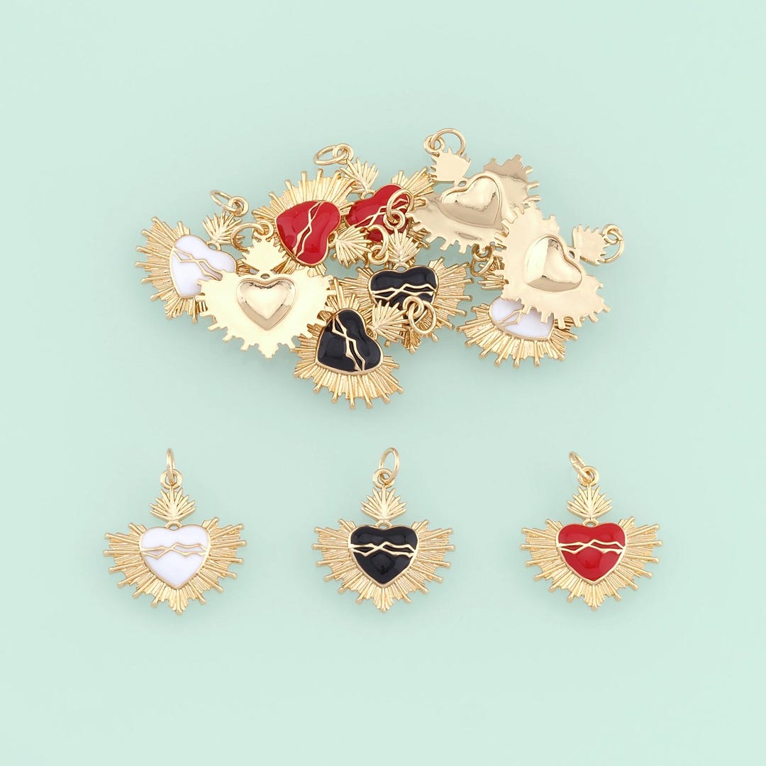 1pcs 18K Gold Filled Enamel Sacred Heart Pendant Flame Charm for DIY ...