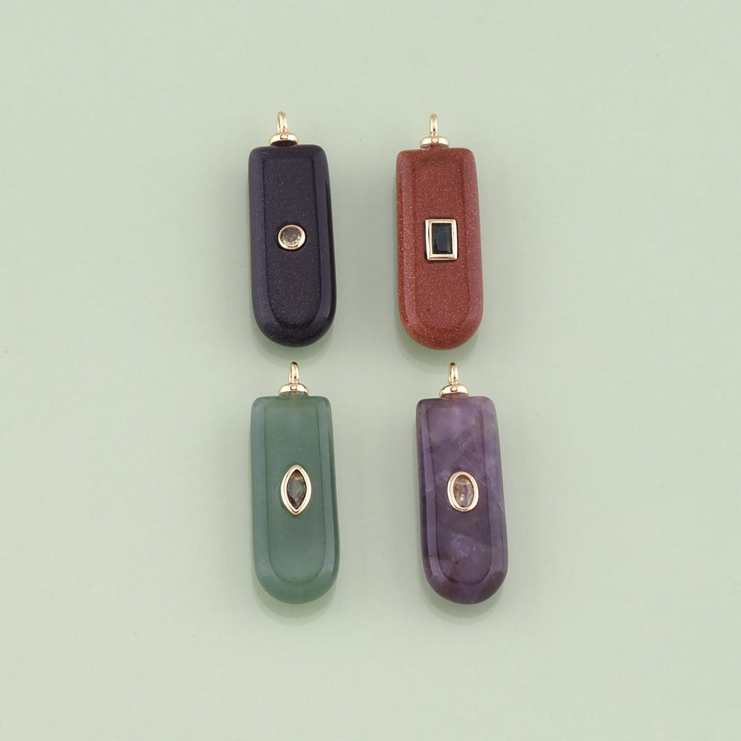 1pcs 18K Gold Filled Natural Stone Pendant Natural Stone Charm for DIY ...