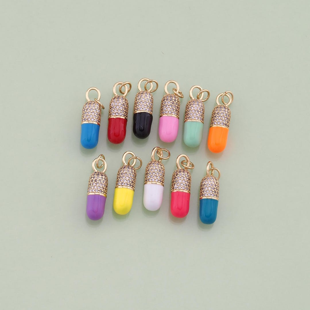 18K Gold Filled Pill Pendant Dainty Pill Charm for DIY Jewelry Finding ...
