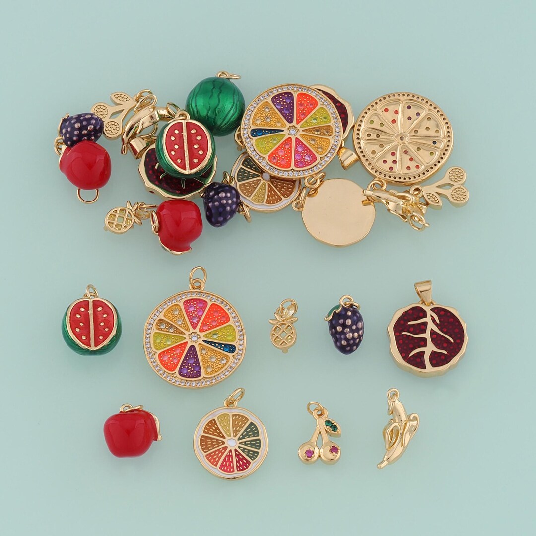 1pcs 18K Gold Filled Enamel Fruit Pendant Charm for DIY Jewelry Finding ...