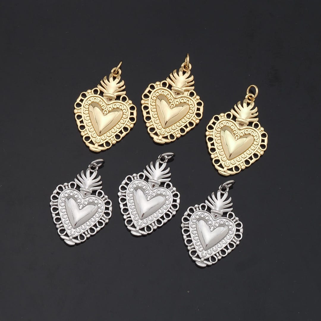 1pcs 18K Gold Filled Sacred Heart Pendant Flame Charm for DIY Jewelry ...