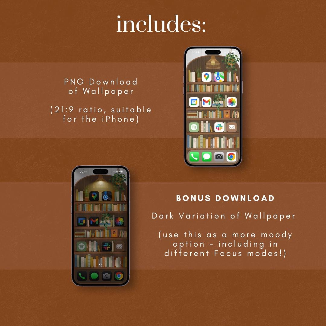 Library Bookcase Aesthetic iPhone Wallpaper | Digital Background for ...