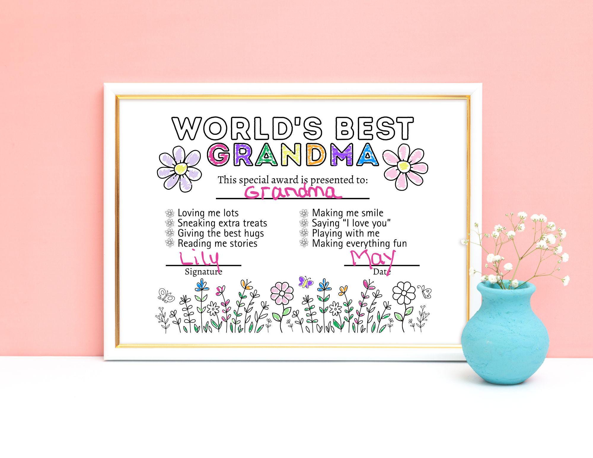 Mothers Day Craft Grandma Gift From Grandkid Best Grandma Certificate ...