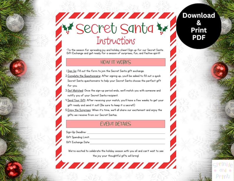 Secret Santa Printable, Secret Santa Questionnaire for Coworkers ...