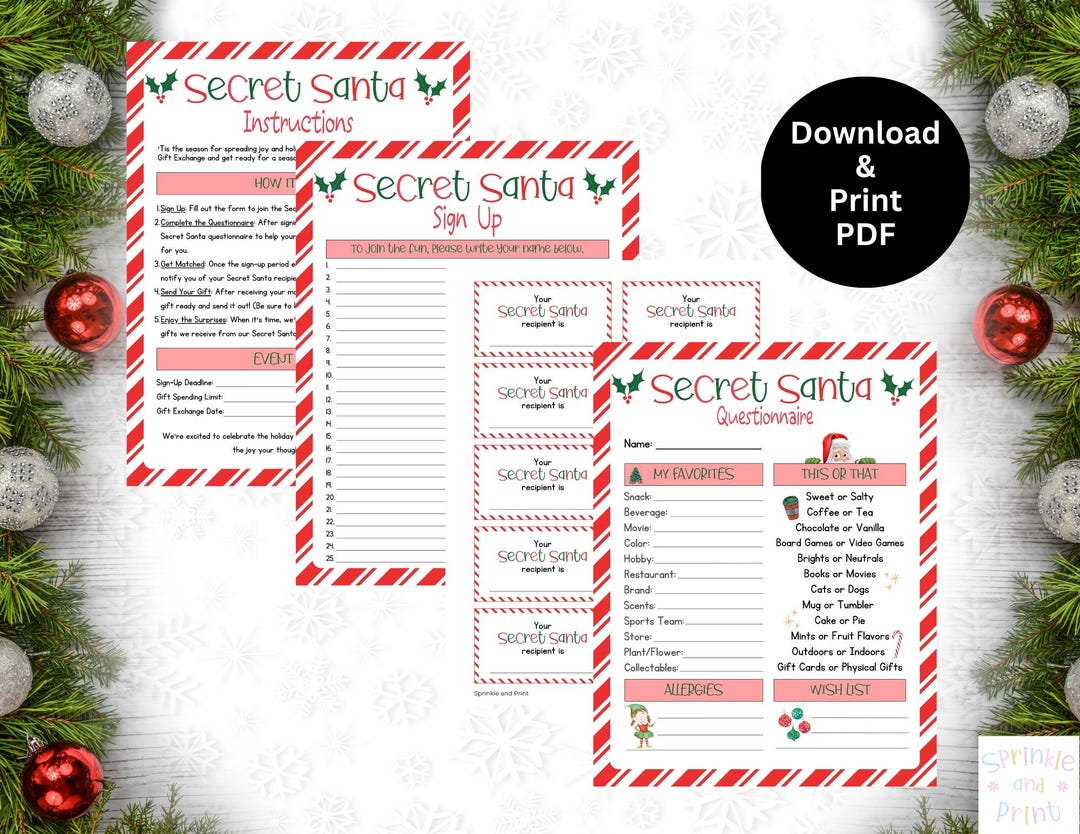 Secret Santa Printable, Secret Santa Questionnaire for Coworkers ...
