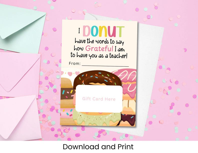 Teacher Thank You Gift Card Holder, Teacher Appreciation Week Donut ...