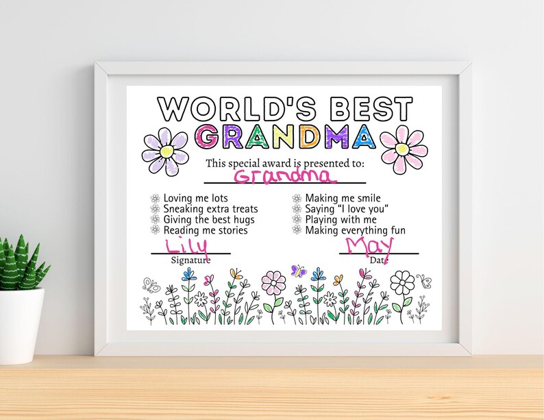 Mothers Day Craft Grandma Gift From Grandkid Best Grandma Certificate ...