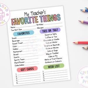 All About My Teacher Printable PDF, My Teacher Favorite Things, Teacher ...