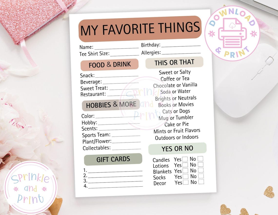 Employee Favorites List Getting to Know You Printable My Favorite ...