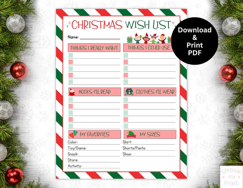 Christmas Wish List Printable for Kids, Questionnaire, Digital Download ...