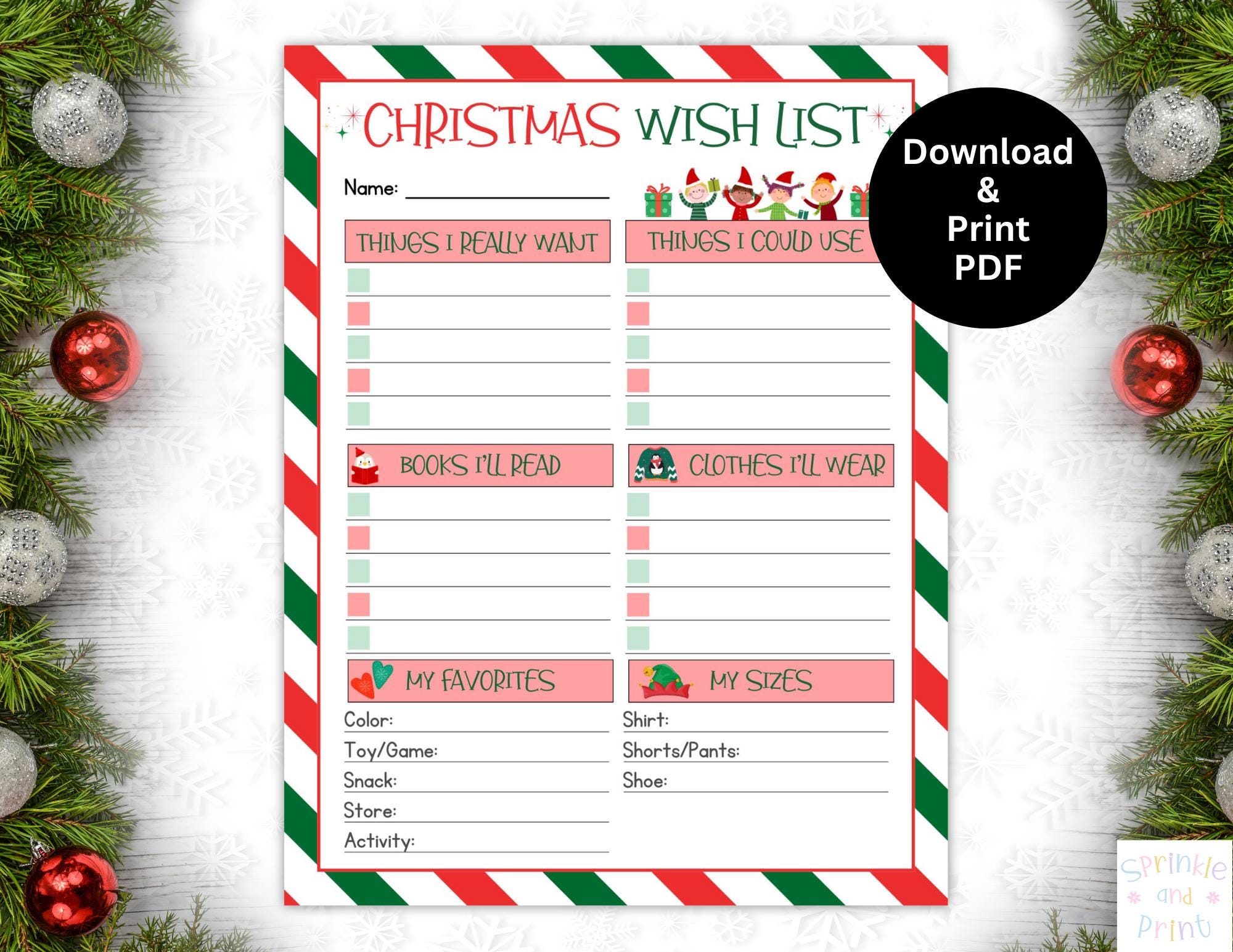 Christmas Wish List Printable for Kids, Questionnaire, Digital Download ...