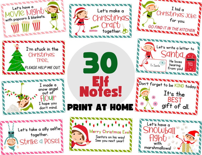 Printable Elf Notes From Elf Note Cards Elf Letter Message, Digital ...