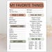 Employee Favorites List Getting to Know You Printable My Favorite ...
