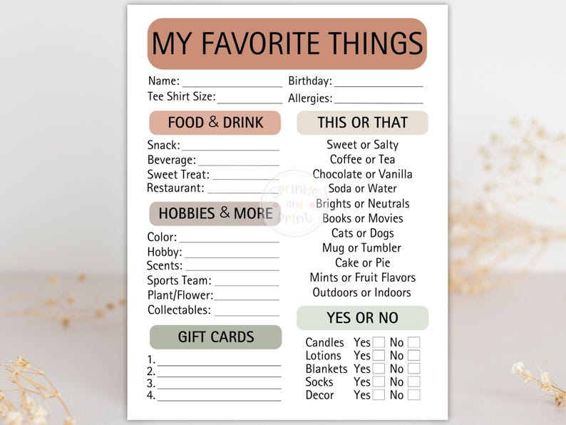 Employee Favorites List Getting to Know You Printable My Favorite ...