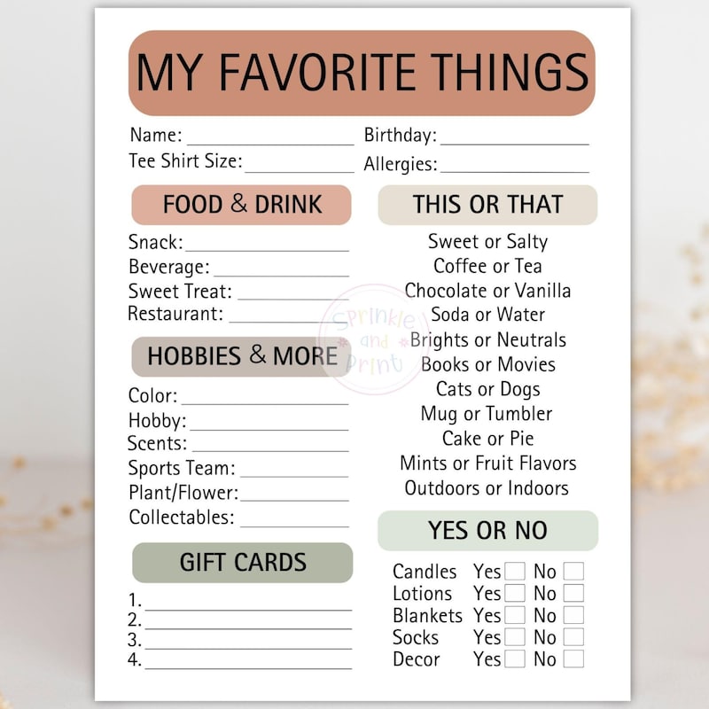 A Few of My Favorite Things Printable - Etsy