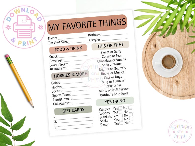 Employee Favorites List Getting to Know You Printable My Favorite ...