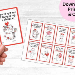 Valentines Day Cards for Kids Class Exchange, Cat Valentine Card, Funny ...