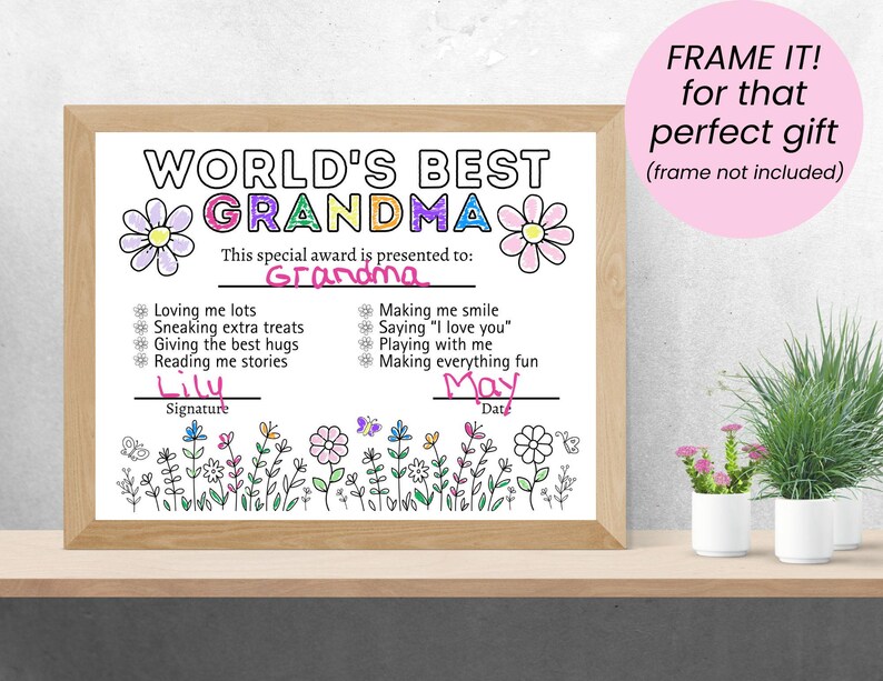 Mothers Day Craft Grandma Gift From Grandkid Best Grandma Certificate ...