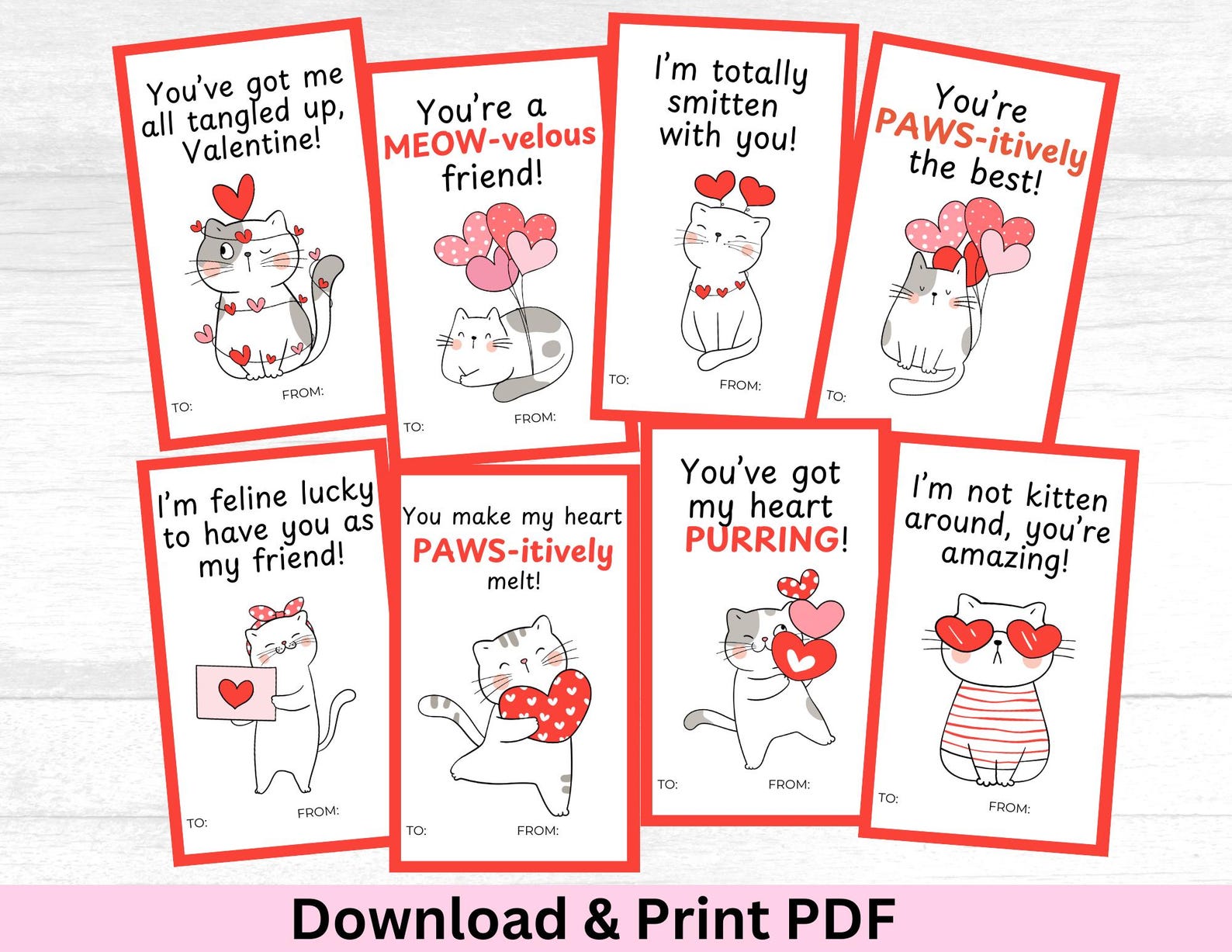 Valentines Day Cards for Kids Class Exchange, Cat Valentine Card, Funny ...