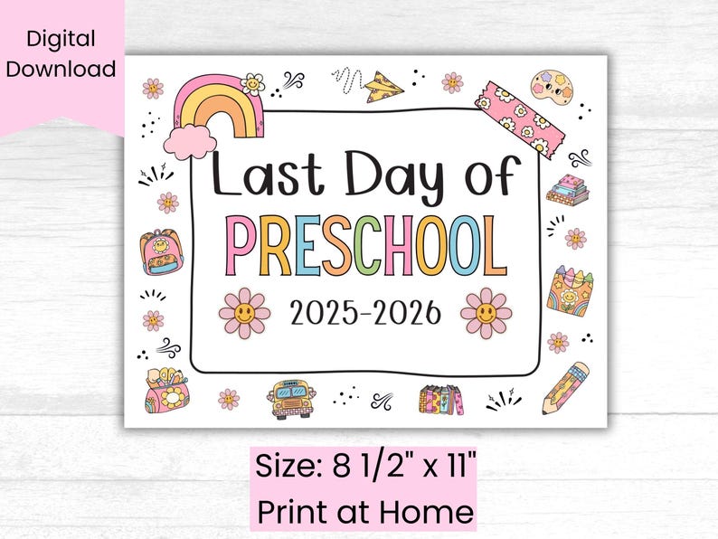 Preschool First Day of School Sign Printable Back to School Sign, First ...
