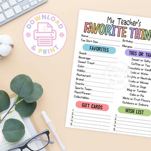 All About My Teacher Printable PDF, My Teacher Favorite Things, Teacher ...