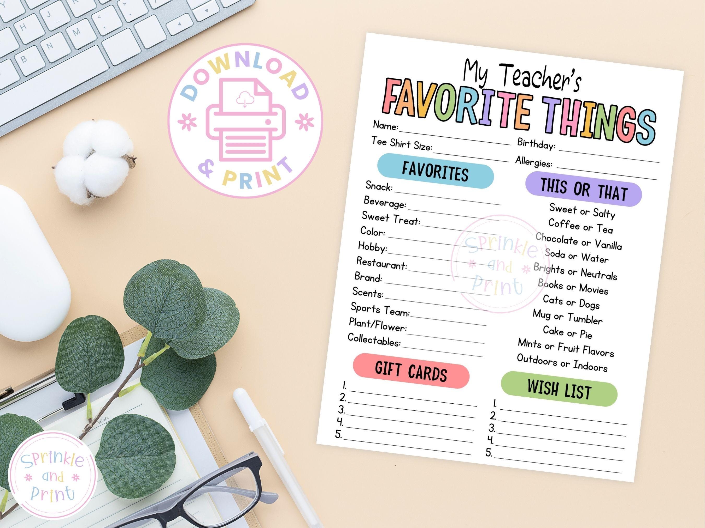 All About My Teacher Printable PDF, My Teacher Favorite Things, Teacher ...