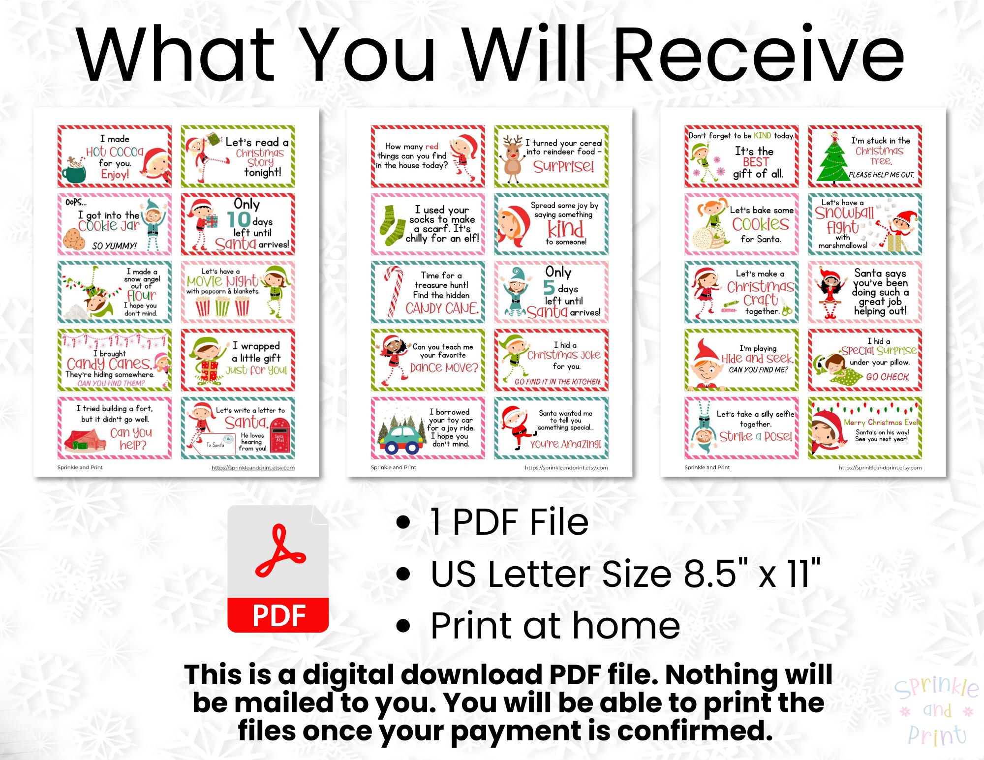 Printable Elf Notes From Elf Note Cards Elf Letter Message, Digital ...