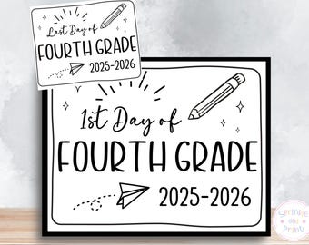 First Day of Fourth Grade Sign Printable Back to School Sign First Day ...