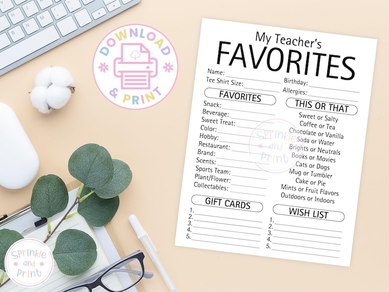 All About My Teacher Printable PDF, My Teacher Favorite Things, Teacher ...
