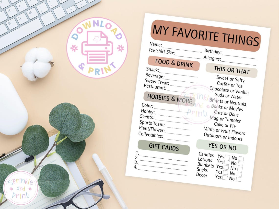 Employee Favorites List Getting to Know You Printable My Favorite ...