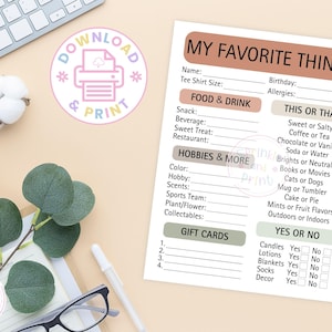 Employee Favorites List Getting to Know You Printable My Favorite ...