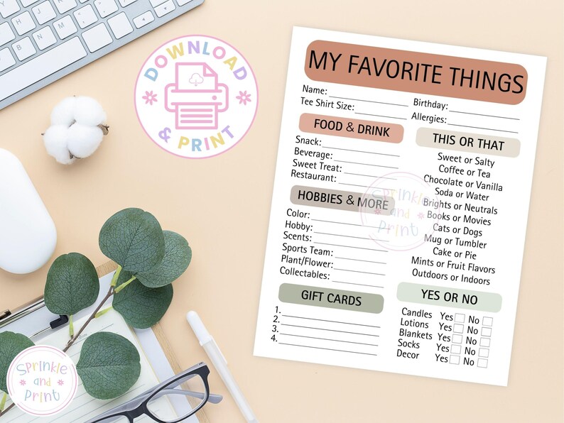 Employee Favorites List Getting to Know You Printable My Favorite ...